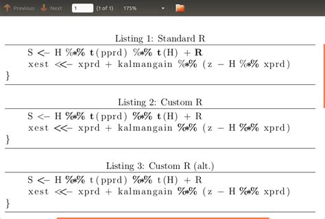 inconsistent output for r language operators when using listings