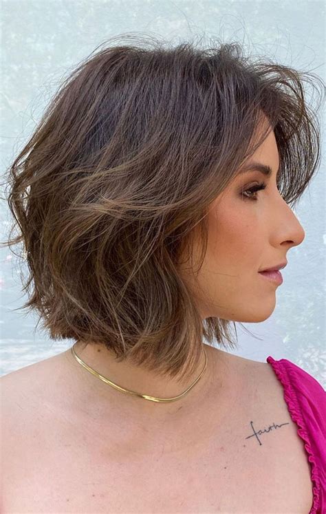 Sleek And Chic Bob Hairstyles Brunette Textured Bob With Bangs