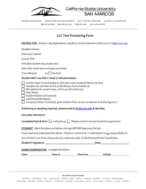 Test Proctoring Form