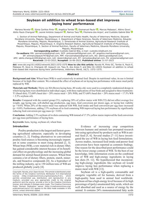 Pdf Soyabean Oil Addition In Wheat Bran Based Diet Improves Laying