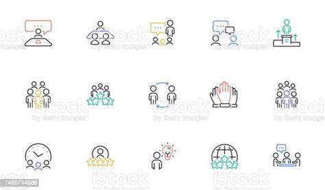 비즈니스 피플 라인 아이콘 세트입니다 회의 작업 구조 팀 그룹 사람 커뮤니케이션 회원 벡터 아이콘에 대한 스톡 벡터 아트 및 기타 이미지 Istock