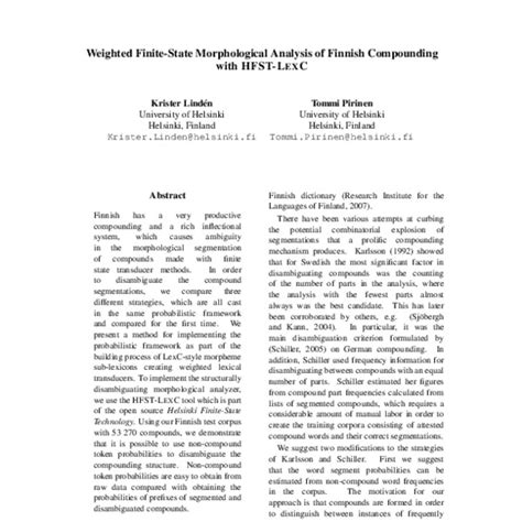 Weighted Finite State Morphological Analysis Of Finnish Compounding