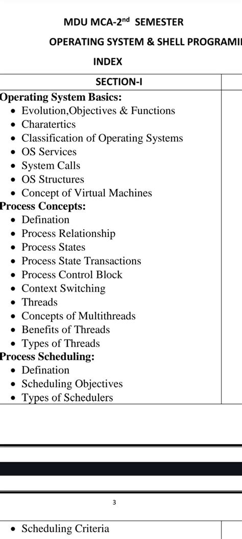 Mca 2nd Semester Operating System And Shell Programing Notes In English