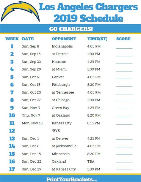 Chargers Schedule 2022 Printable Printable Calendars At A Glance