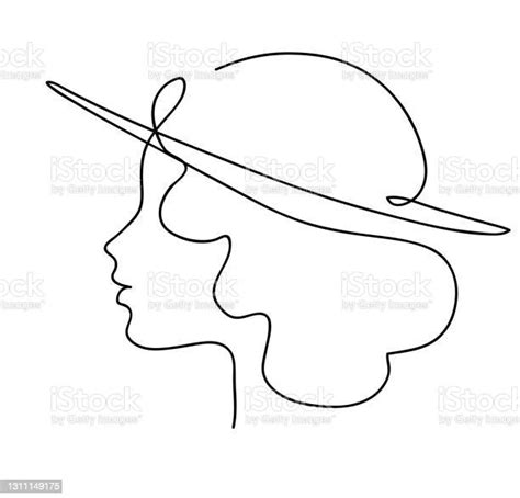 긴 머리를 가진 여성 프로필 초상화 여성 뷰티 컨셉 연속 선 드로잉 벡터 그림 검은색에 대한 스톡 벡터 아트 및 기타 이미지