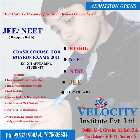 Velocity Institute Neet Iit Jee Advance And Main Ntse Olympiads Coaching