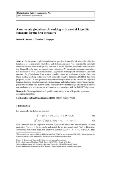 pdf a univariate global search working with a set of lipschitz
