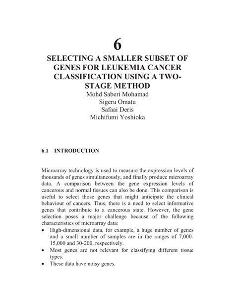 Pdf Selecting A Smaller Subset Of Genes For Leukaemia Cancer