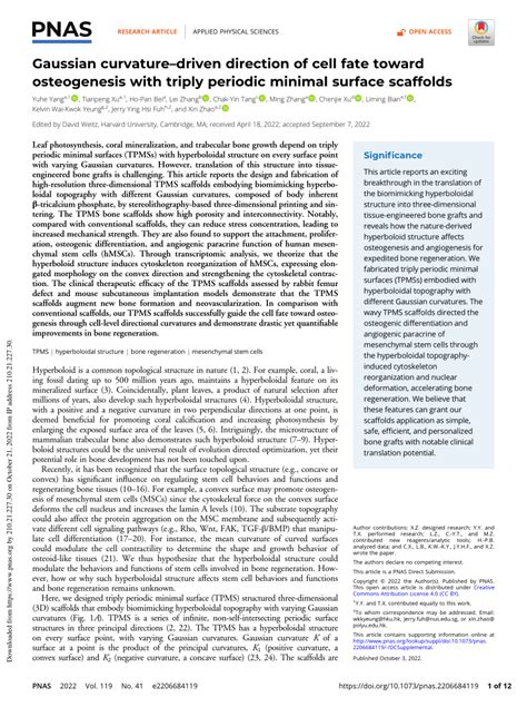 Pdf Gaussian Curvaturedriven Direction Of Cell Fate Toward Osteogenesis With Triply Periodic