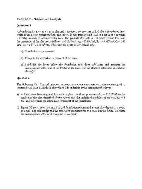 Tutorial 2 Settlement Of Shallow Foundations Pdf Materials Applied And Interdisciplinary