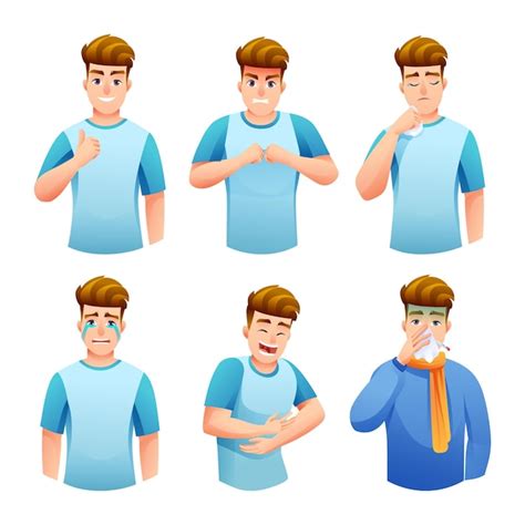 다른 표현과 상황 벡터 일러스트 레이 션에 남자의 집합 프리미엄 벡터