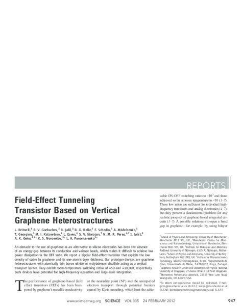 Pdf Field Effect Tunneling Transistor Based On Vertical Graphene