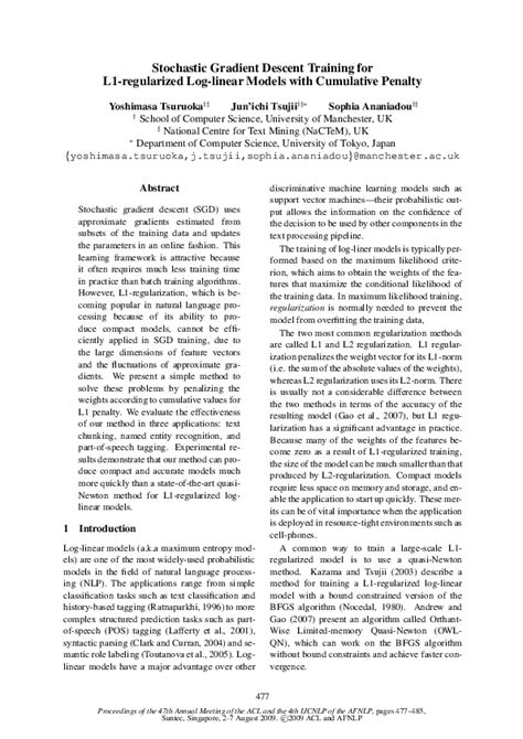 Pdf Stochastic Gradient Descent Training For L1 Regularized Log