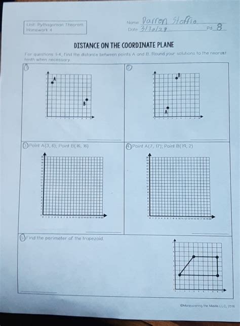 Pythagorean Theorem Name Homework 4 Date Pd DISTANCE ON THE