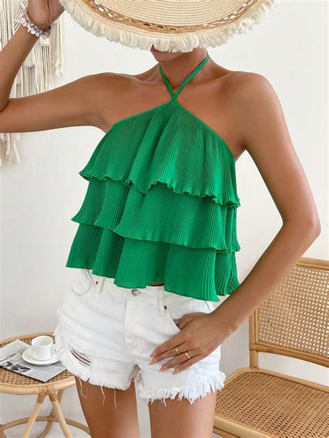 Shein Vcay Tie Backless Halter Top Shein Uk