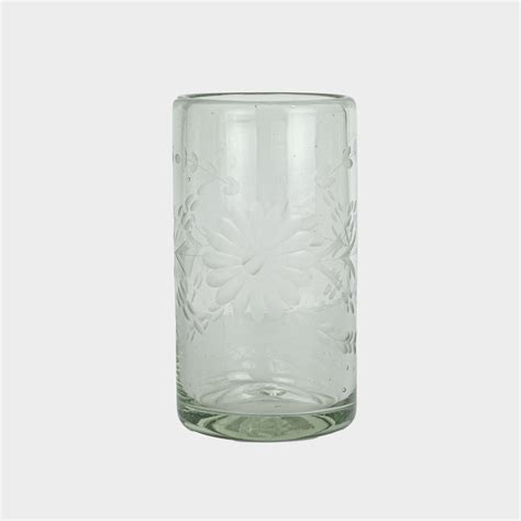 Floral Etched Drinking Glasses In Blown Recycled Glass Gardenheir