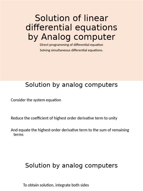 Solution Of Linear Differential Equations By Analog Computer Pdf