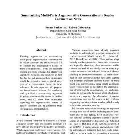Summarizing Multi Party Argumentative Conversations In Reader Comment