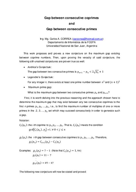 Pdf Gap Between Consecutive Coprimes And Gap Between Consecutive Primes