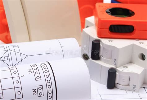 Electrical Components Accessories For Engineering Jobs And Diagrams Stock Image Image Of