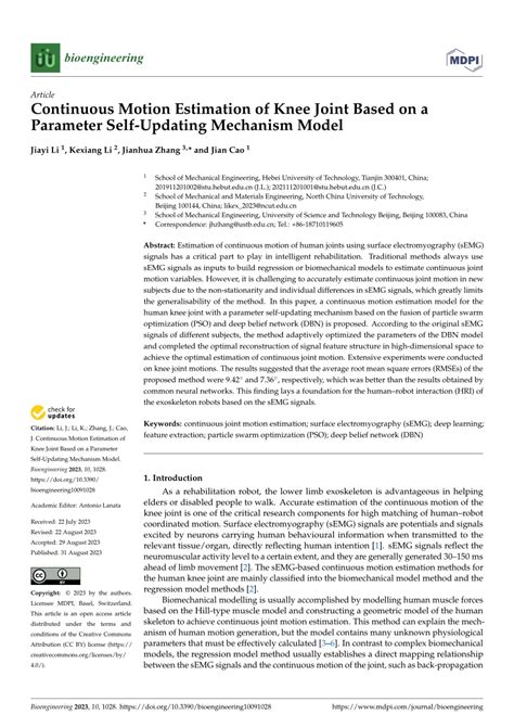 Pdf Continuous Motion Estimation Of Knee Joint Based On A Parameter
