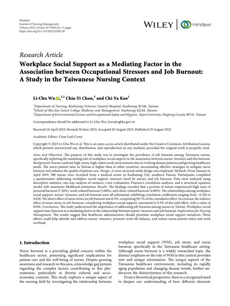 Pdf Workplace Social Support As A Mediating Factor In The Association