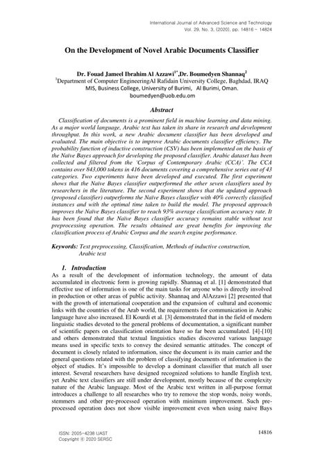 Pdf On The Development Of Novel Arabic Documents Classifier