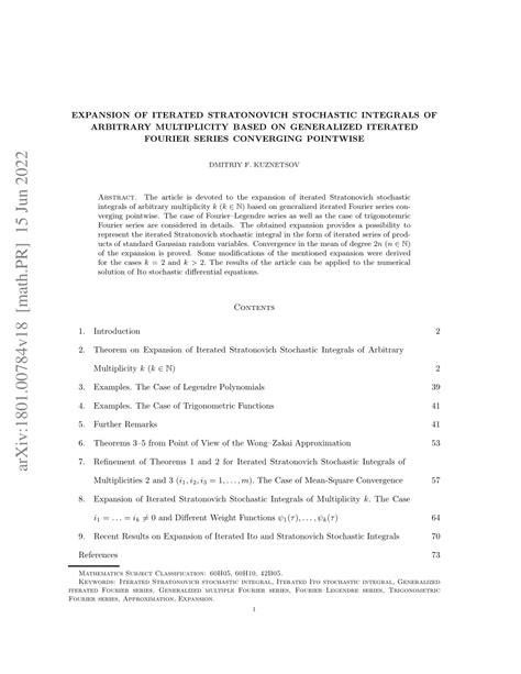 Pdf Expansion Of Iterated Stratonovich Stochastic Integrals Of Arbitrary Multiplicity Based On
