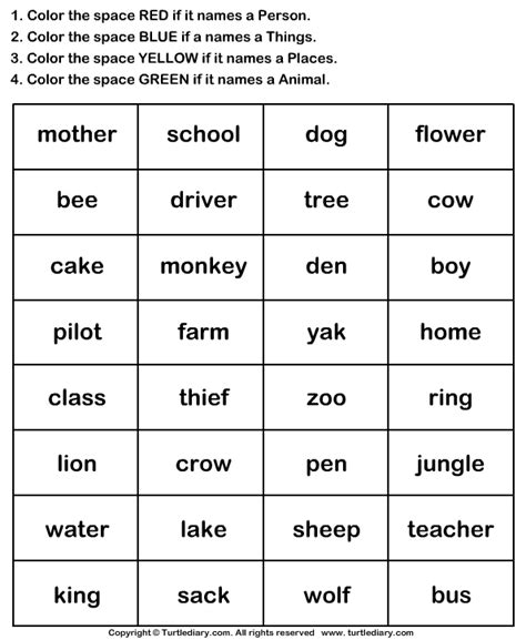 Color The Nouns Turtle Diary Worksheet