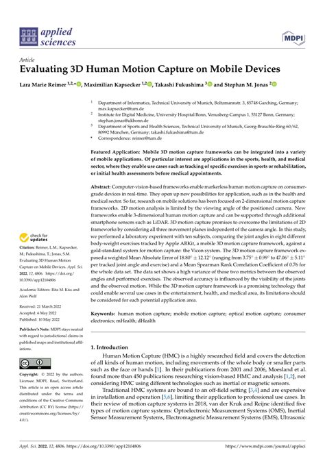 Pdf Evaluating 3d Human Motion Capture On Mobile Devices