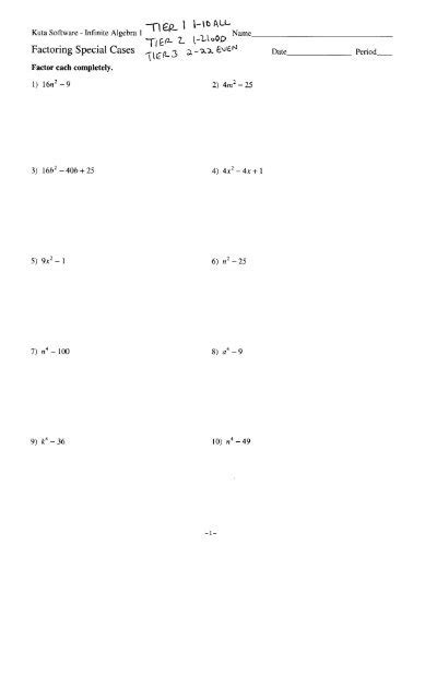 Factoring Special Cases Date Period Worksheets Library