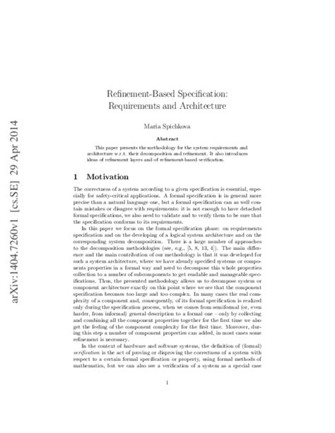 Pdf Refinement Based Specification Requirements And Architecture