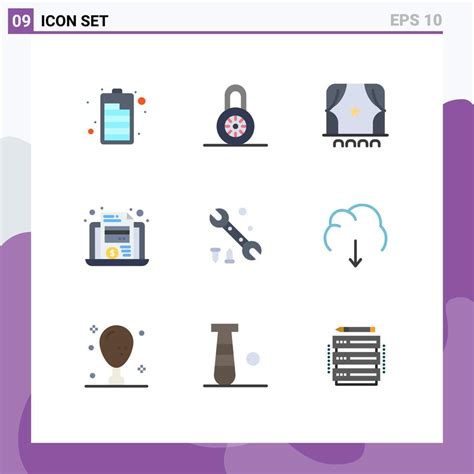 User Interface Pack Of 9 Basic Flat Colors Of Cloud Options Crowd Wrench File Editable Vector