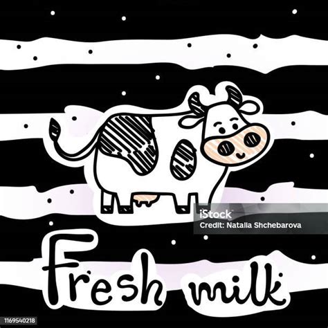 벡터 일러스트 라인 만화 서 소입니다 손으로 그린 종이 아트 스타일 줄무늬 배경 신선한 우유문자 패키지 포스터 라벨 디자인 배너