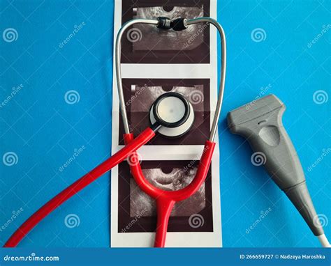 Ultrasound Transducer Ultrasonic Machine And X Ray Of Pregnancy And Uterus Stock Image Image