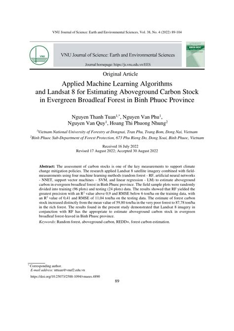 Pdf Applied Machine Learning Algorithms And Landsat 8 For Estimating