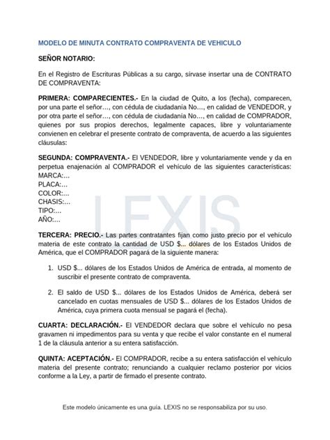 Minuta Contrato De Compraventa De Vehiculo Pdf Daños Y Perjuicios