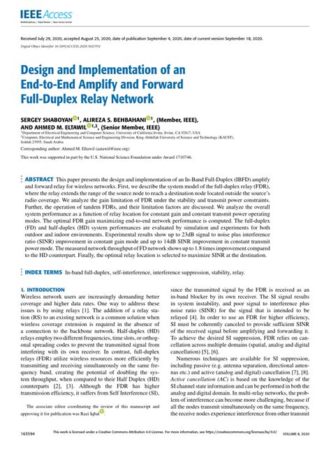 Pdf Design And Implementation Of An End To End Amplify And Forward Full Duplex Relay Network
