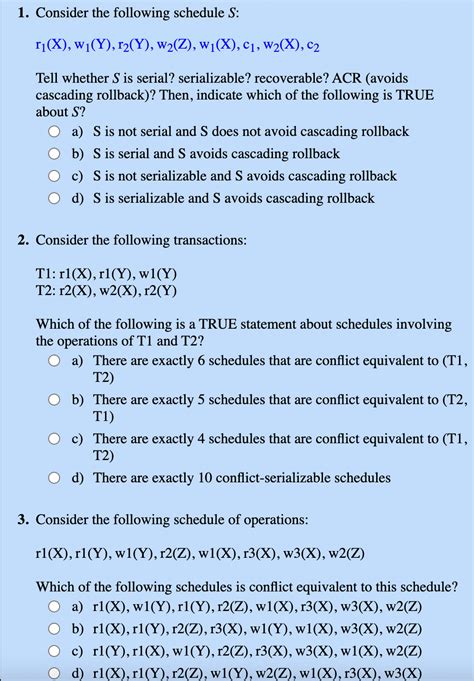 Solved 1 Consider The Following Schedule S