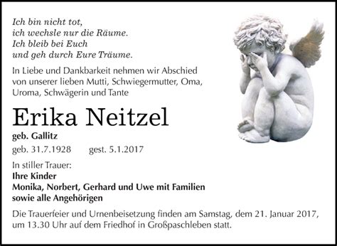Traueranzeigen Von Erika Neitzel Abschied Nehmen De