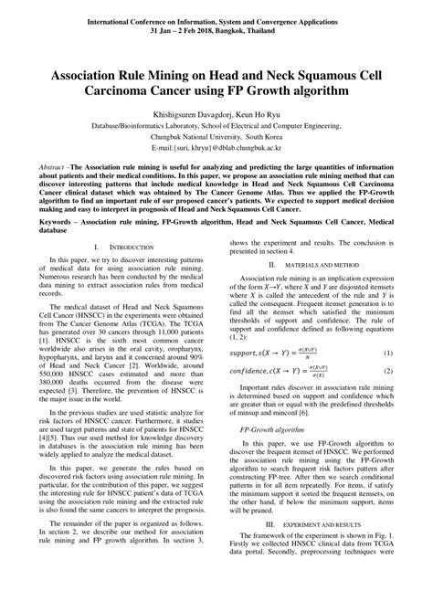 PDF Association Rule Mining On Head And Neck Squamous Cell Carcinoma Cancer Using FP Growth