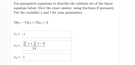 Solved Use Parametric Equations To Describe The Solution Set Chegg