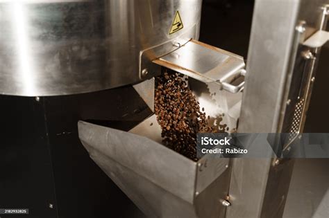 시설에서 커피를 볶는 과정 로스팅 후 갓 볶은 커피 원두를 붓습니다 전문 커피 콩 장비 0명에 대한 스톡 사진 및 기타 이미지 Istock