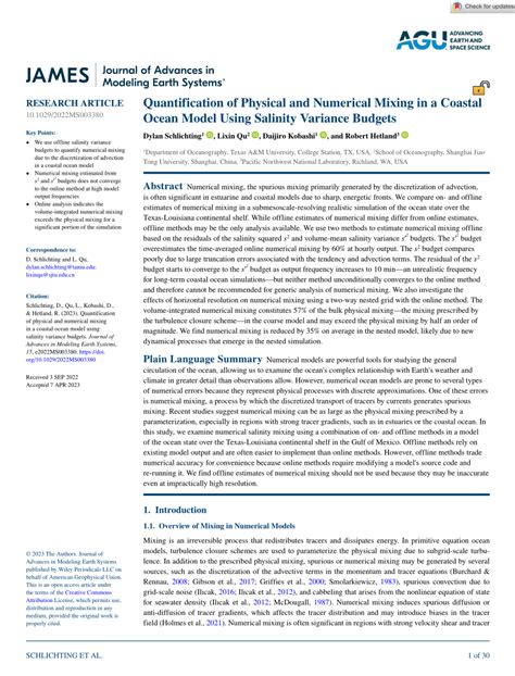 Pdf Quantification Of Physical And Numerical Mixing In A Coastal Ocean Model Using Salinity