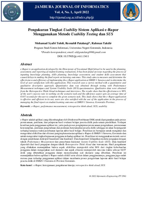 Pdf Pengukuran Tingkat Usability Sistem Aplikasi E Rapor Menggunakan