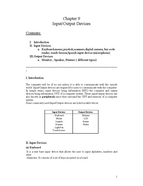Input And Output Device Chapter Input Output Devices Contents I Introduction II Input