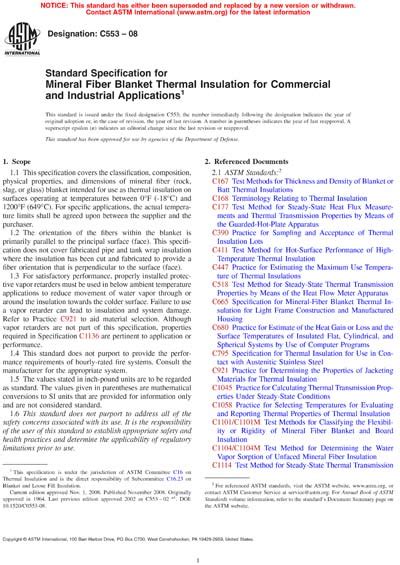 Astm C553 08 Standard Specification For Mineral Fiber Blanket Thermal