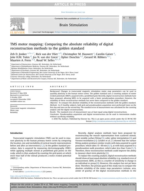 Pdf Tms Motor Mapping Comparing The Absolute Reliability Of Digital Reconstruction Methods To