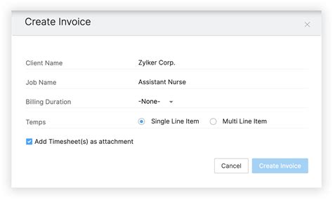 Create Invoices Zoho Workerly