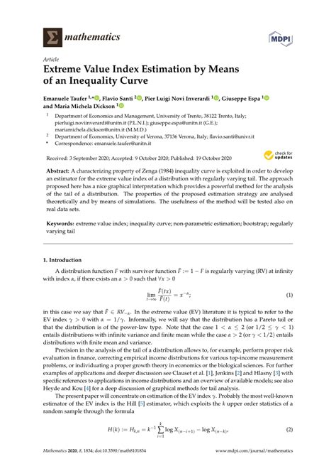 Pdf Extreme Value Index Estimation By Means Of An Inequality Curve